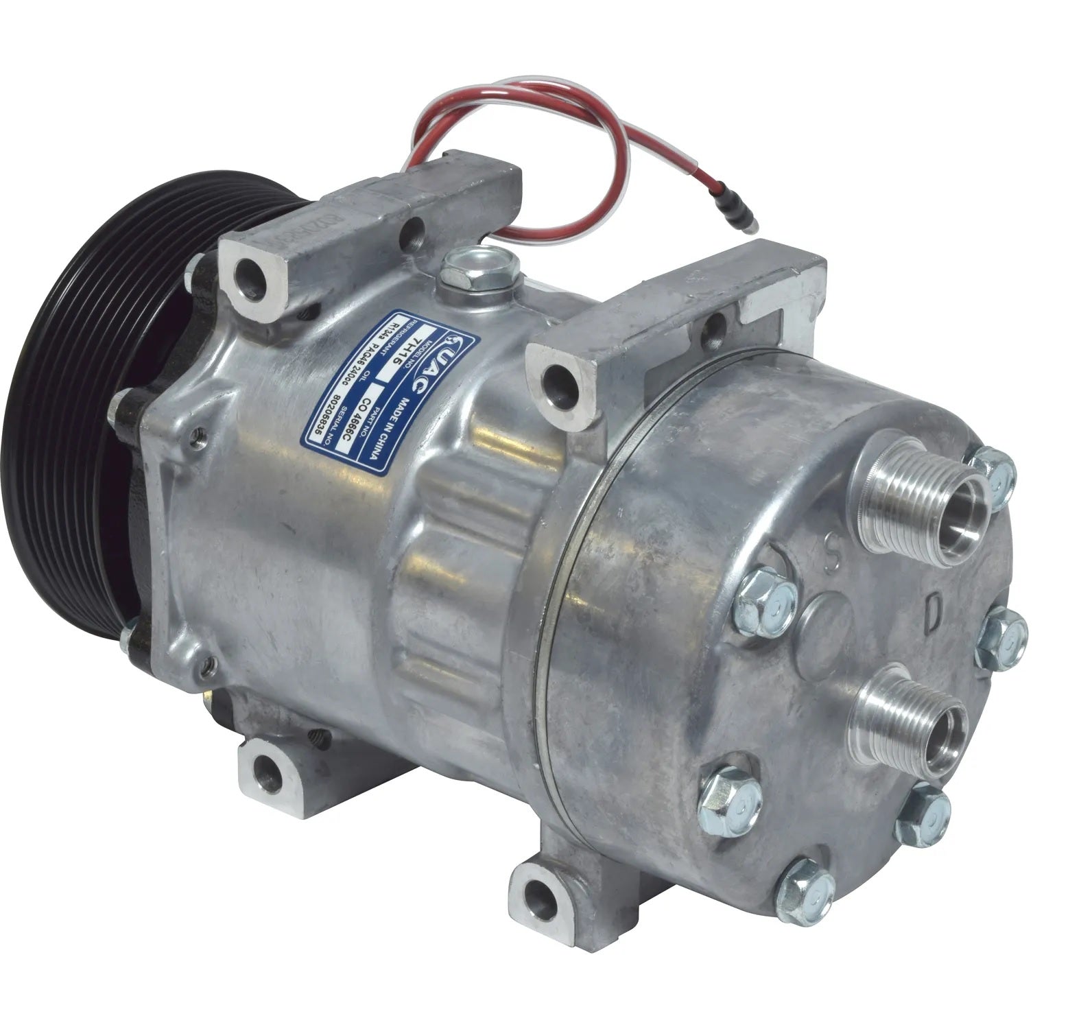Sanden 4666 Style Compressor with Clutch - Cold Hose