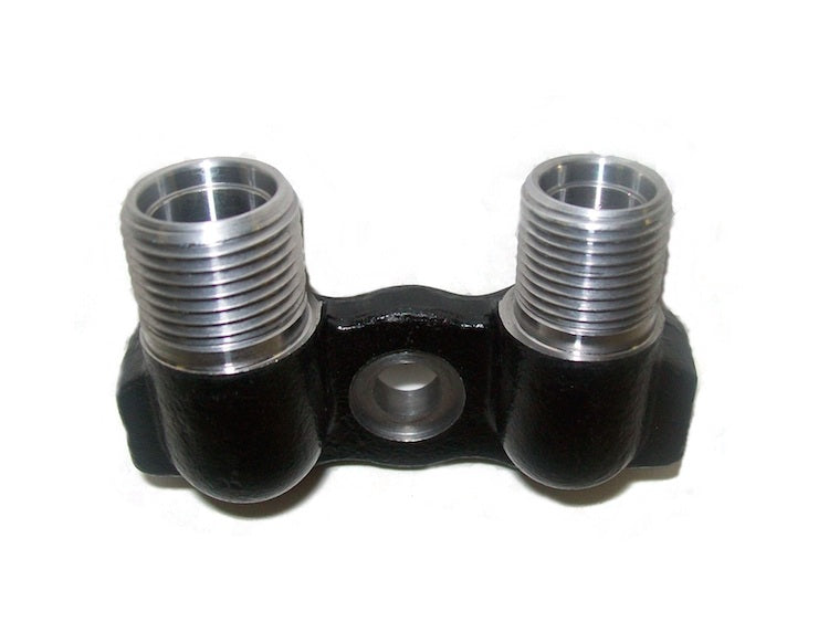 Sanden Flex Vertical Bolt on Manifold 3/4" x 7/8" - Cold Hose
